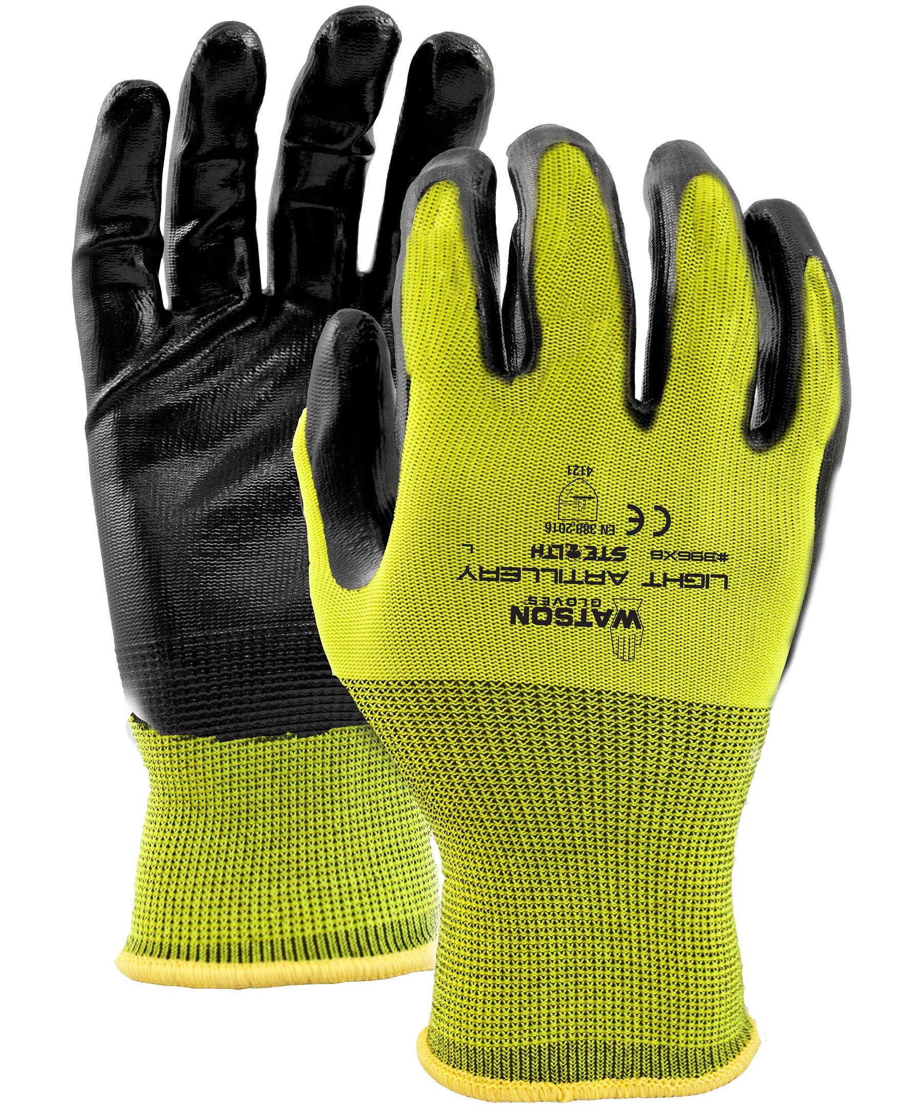 John Watson Men's Hi-Vis Nitrile Coated Polyester Gloves with Textured ...