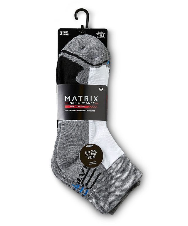Matrix Men's 3 Pack FRESHTECH Quad Comfort Sport Socks | Mark's