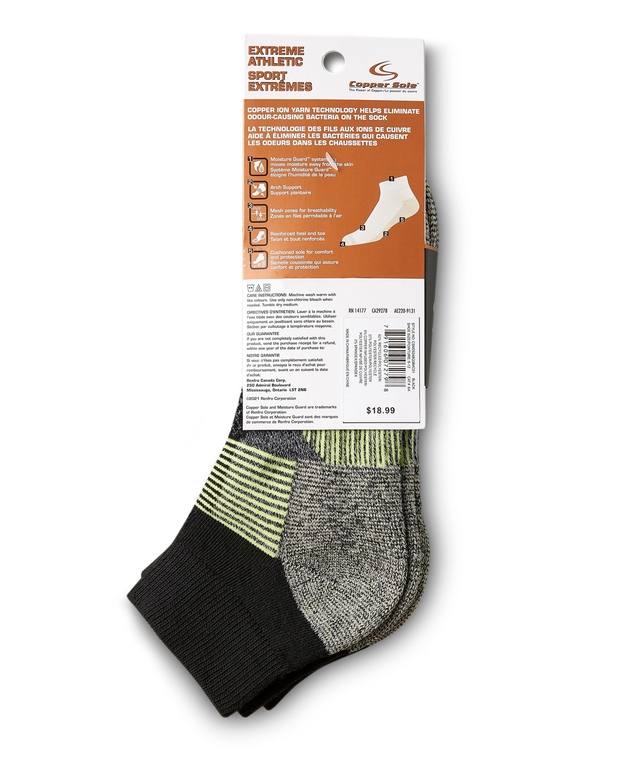 Copper Sole Mens 3 Pack Extreme Athletic Ankle Socks With Moisture