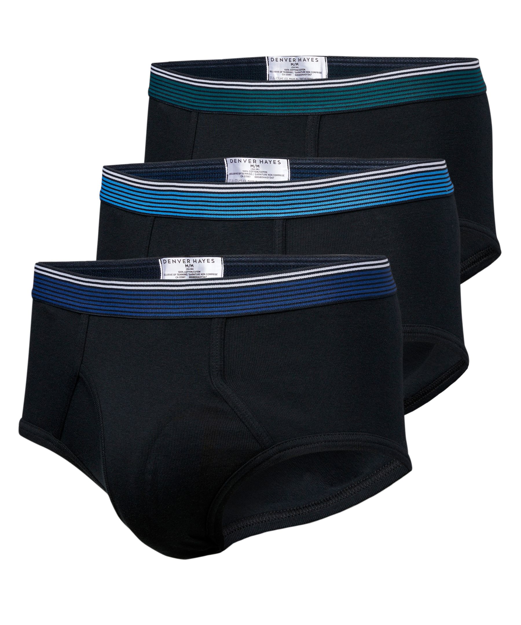 Denver Hayes Men's 3 Pack Cotton Basic Briefs - Black | Mark's