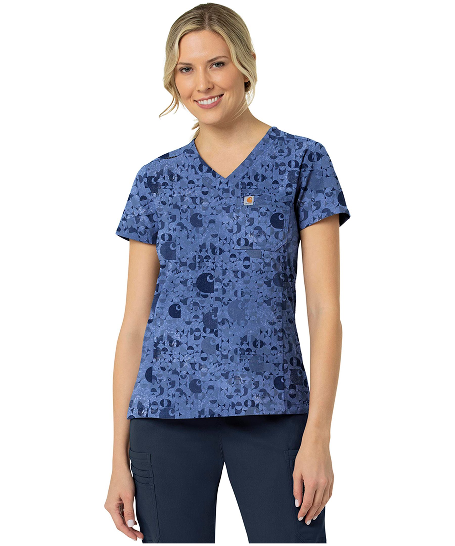 Carhartt Women's V Neck Geo Lego Riverside Print Scrub Top | Mark's