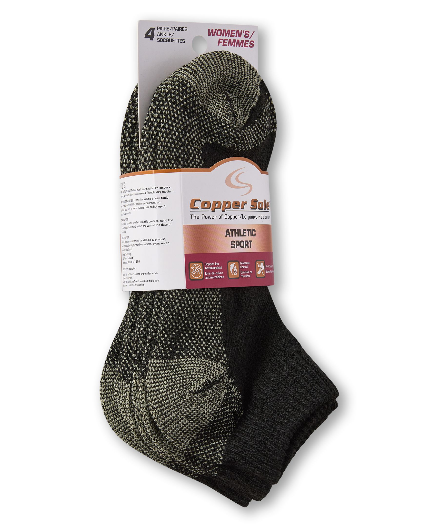Copper Sole Women's 4 Pack Copper Ion Technology Athletic Ankle Socks ...