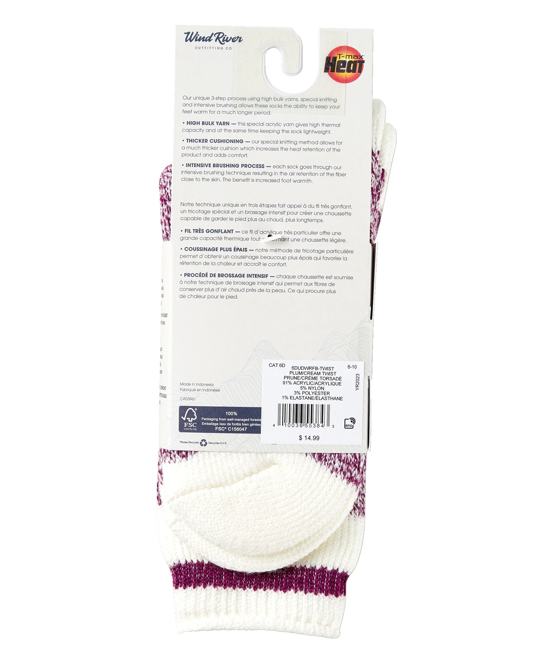Mi-chaussettes isothermes en tricot torsadé avec T-MAX Heat pour femmes ...