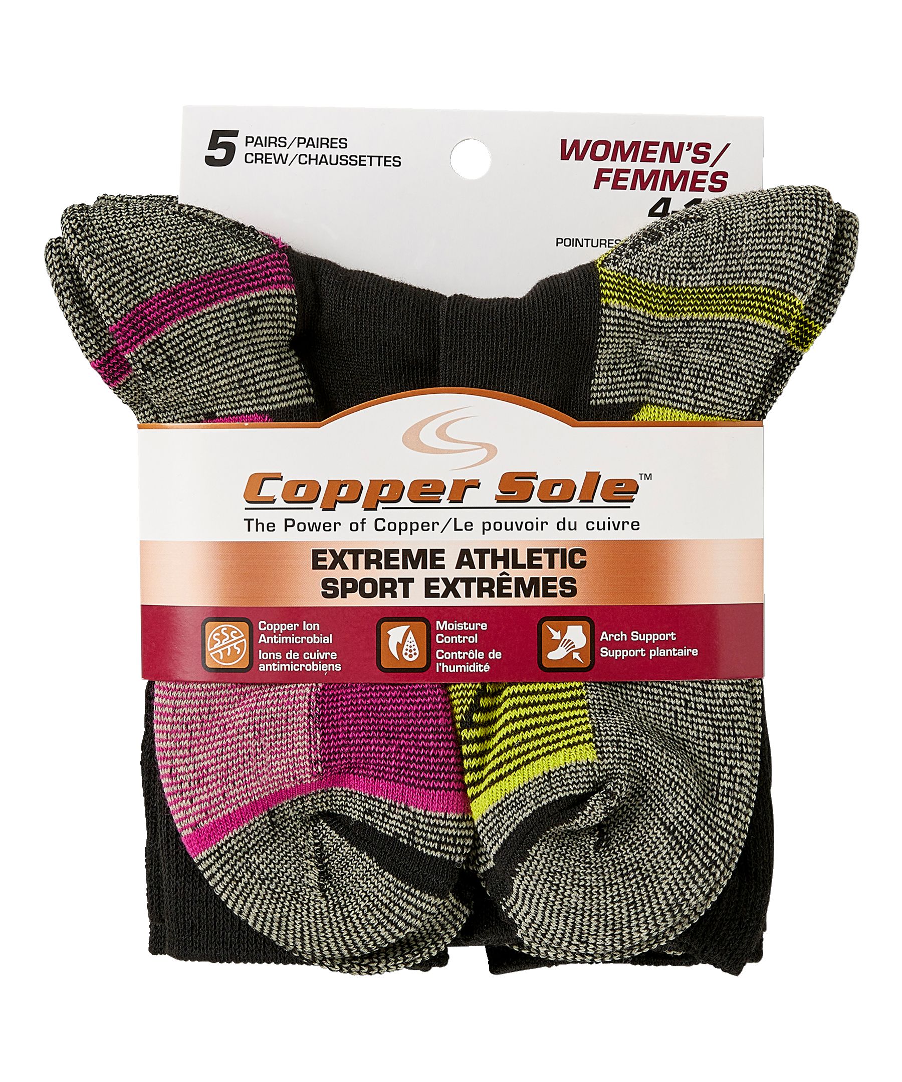 Copper Sole Women's 5 Pack Extreme Athletic Crew Socks | Marks