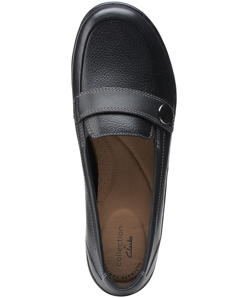 Clarks Womens Cora Daisy Leather Slip On Loafer Shoes Black Marks