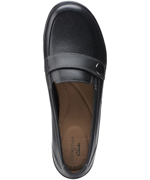 Clarks Womens Cora Daisy Leather Slip On Loafer Shoes Black Marks