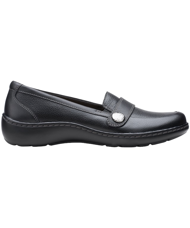 Clarks Womens Cora Daisy Leather Slip On Loafer Shoes Black Marks