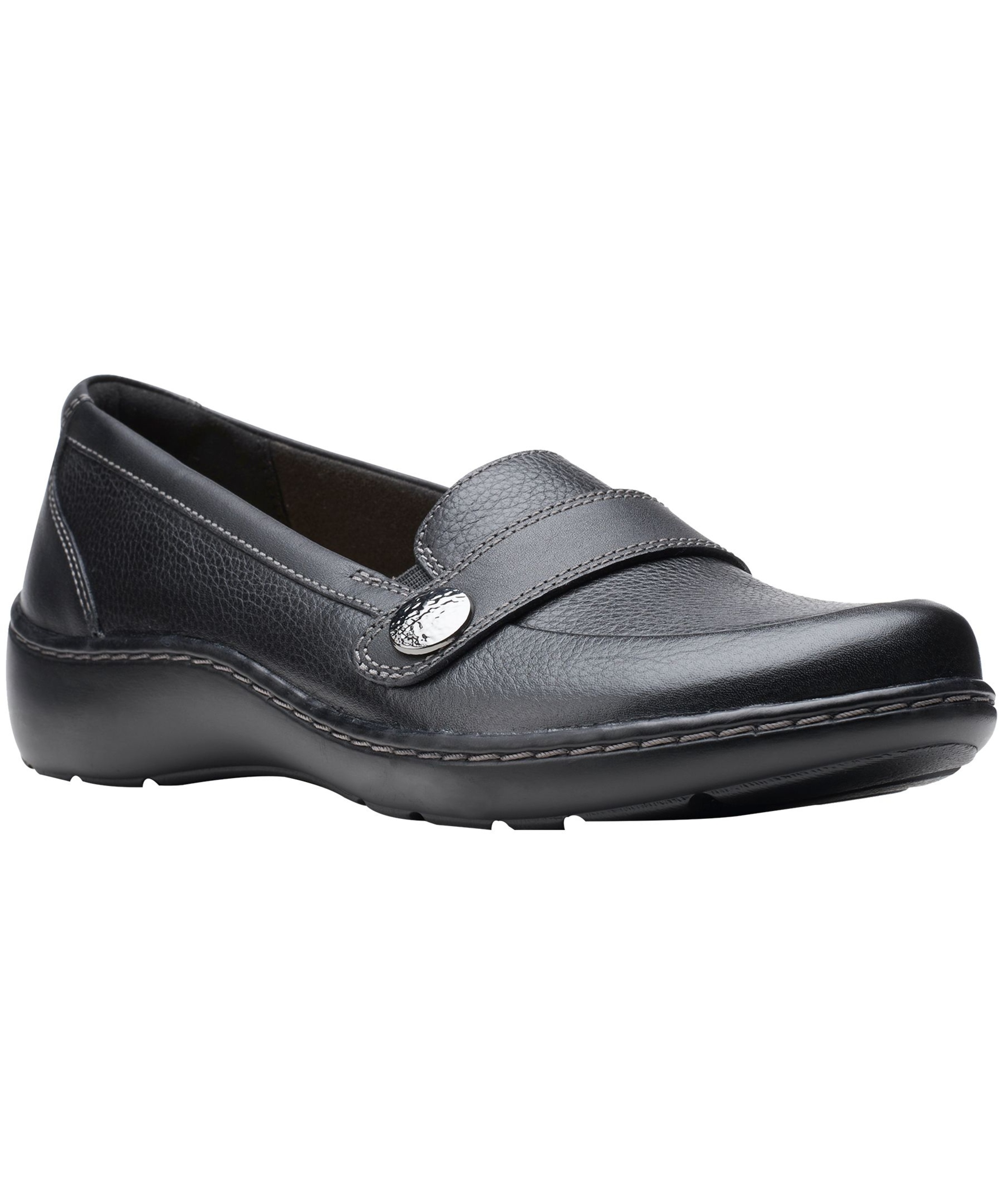 Clarks Women's Cora Daisy Leather Slip On Loafer Shoes - Black | Mark's