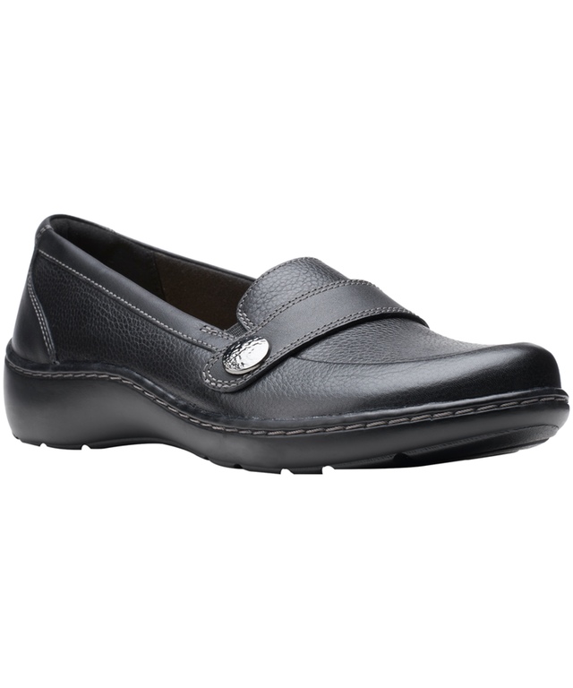 Clarks Women's Cora Daisy Leather Slip On Loafer Shoes - Black | Marks