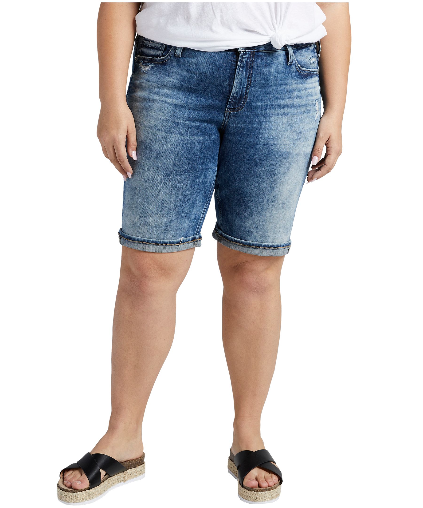 Silver Women's Elyse Mid Rise Curvy Fit Bermuda Jean Shorts | Mark's