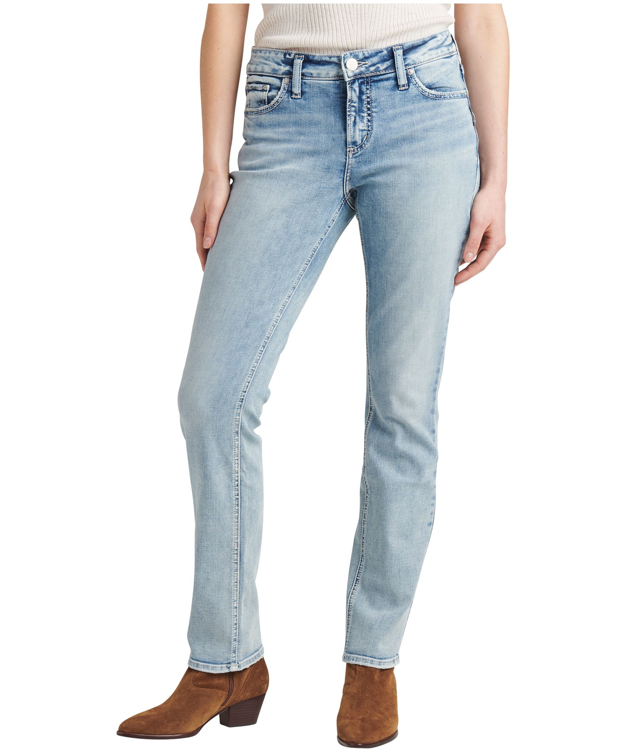 Silver Womens Elyse Mid Rise Curvy Fit Straight Leg Jeans Marks