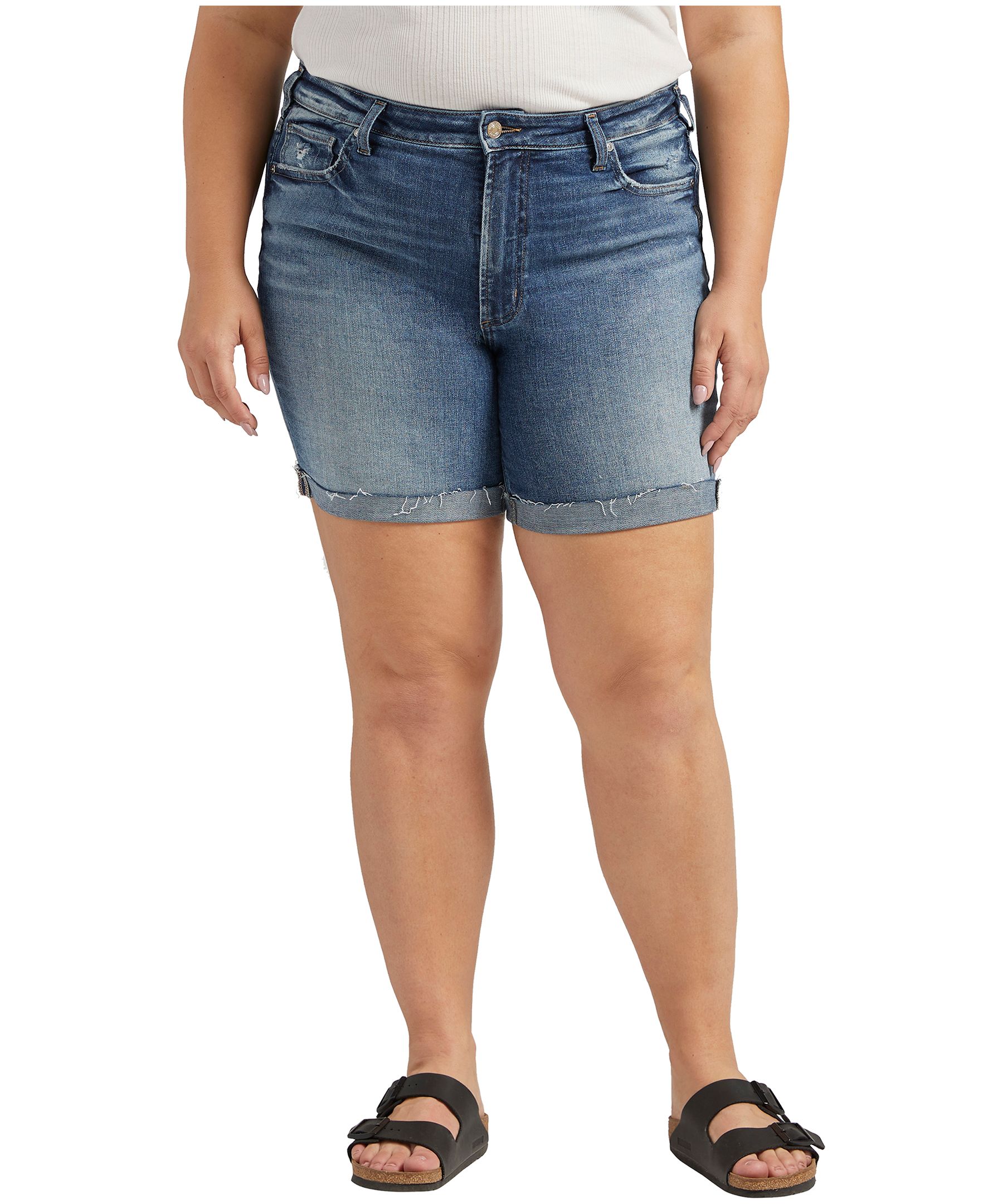 Silver Women's Sure Thing High Rise Long Shorts - Plus Size | Mark's
