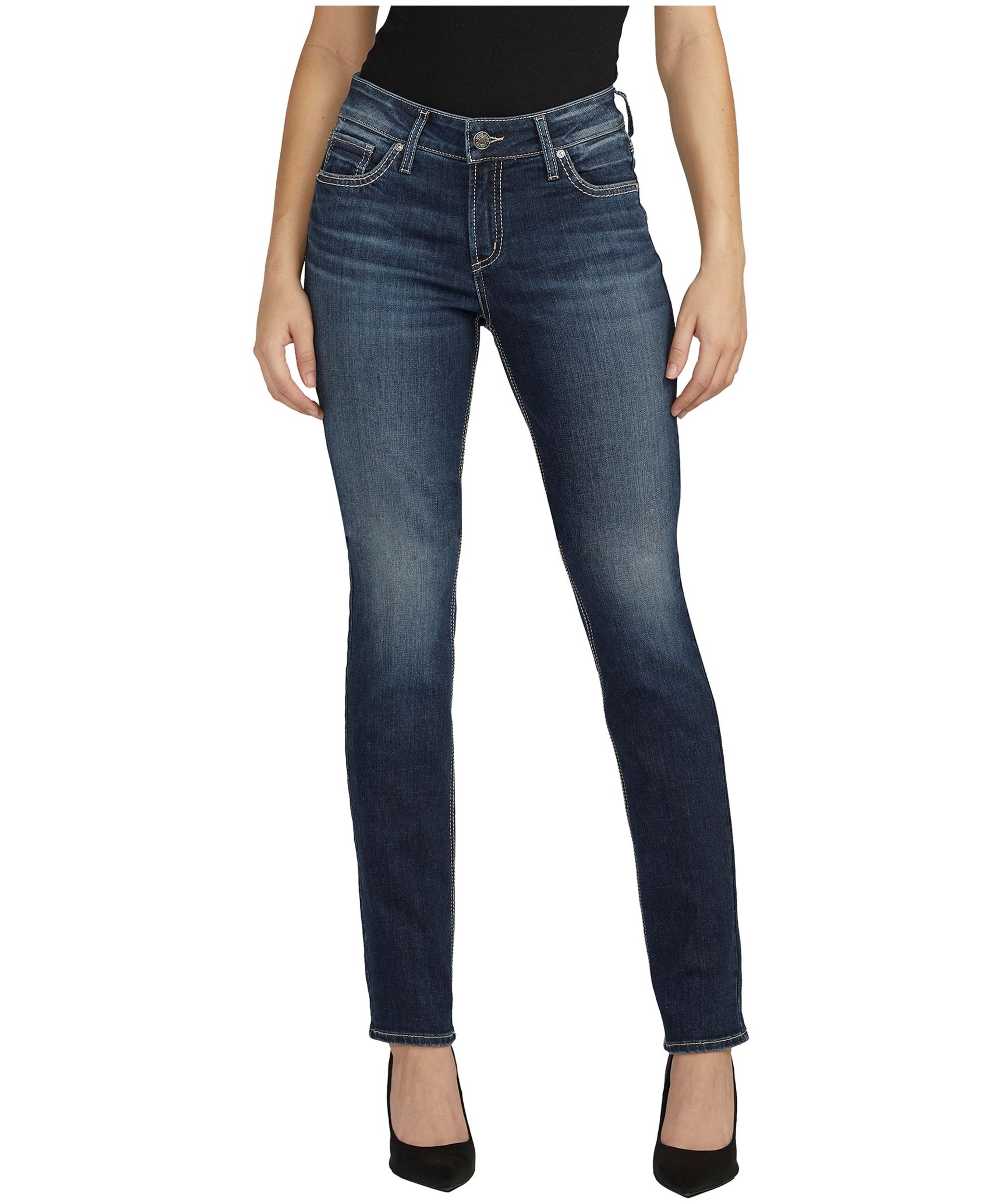 Silver Womens Elyse Mid Rise Curvy Fit Straight Leg Jeans Marks