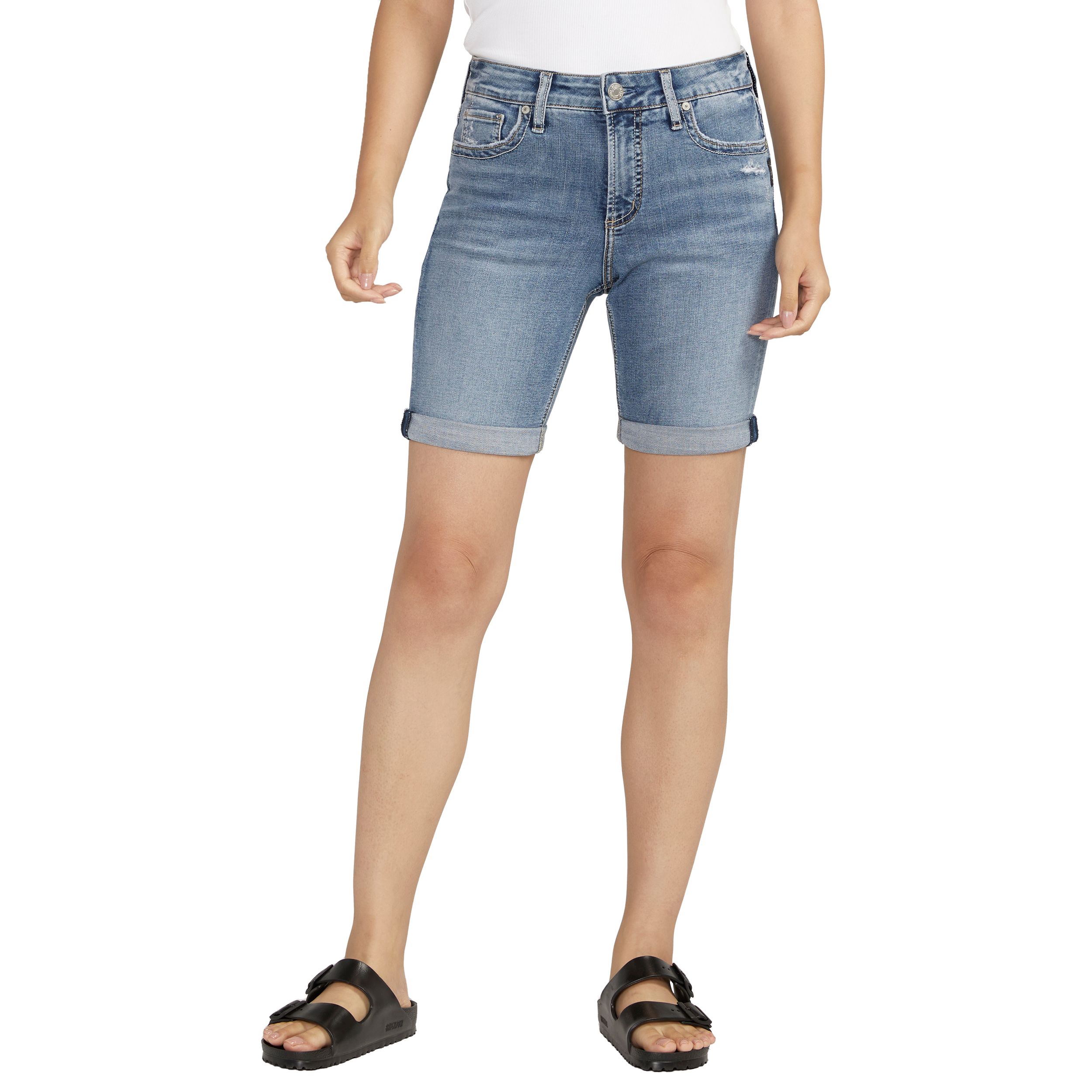 Silver Womens Elyse Mid Rise Comfort Fit Shorts Marks