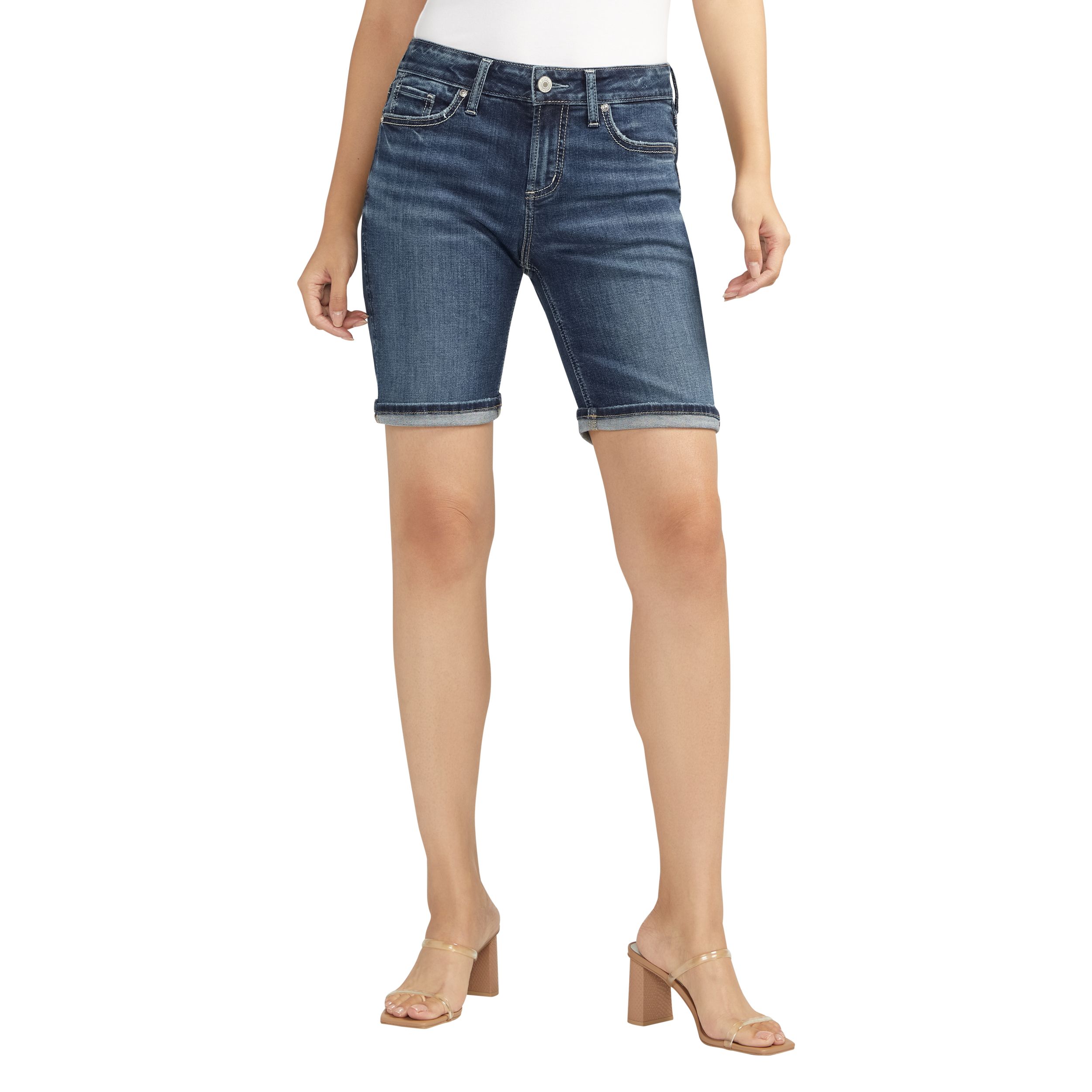 Silver Womens Bermuda Suki Mid Rise Curvy Fit Shorts Marks