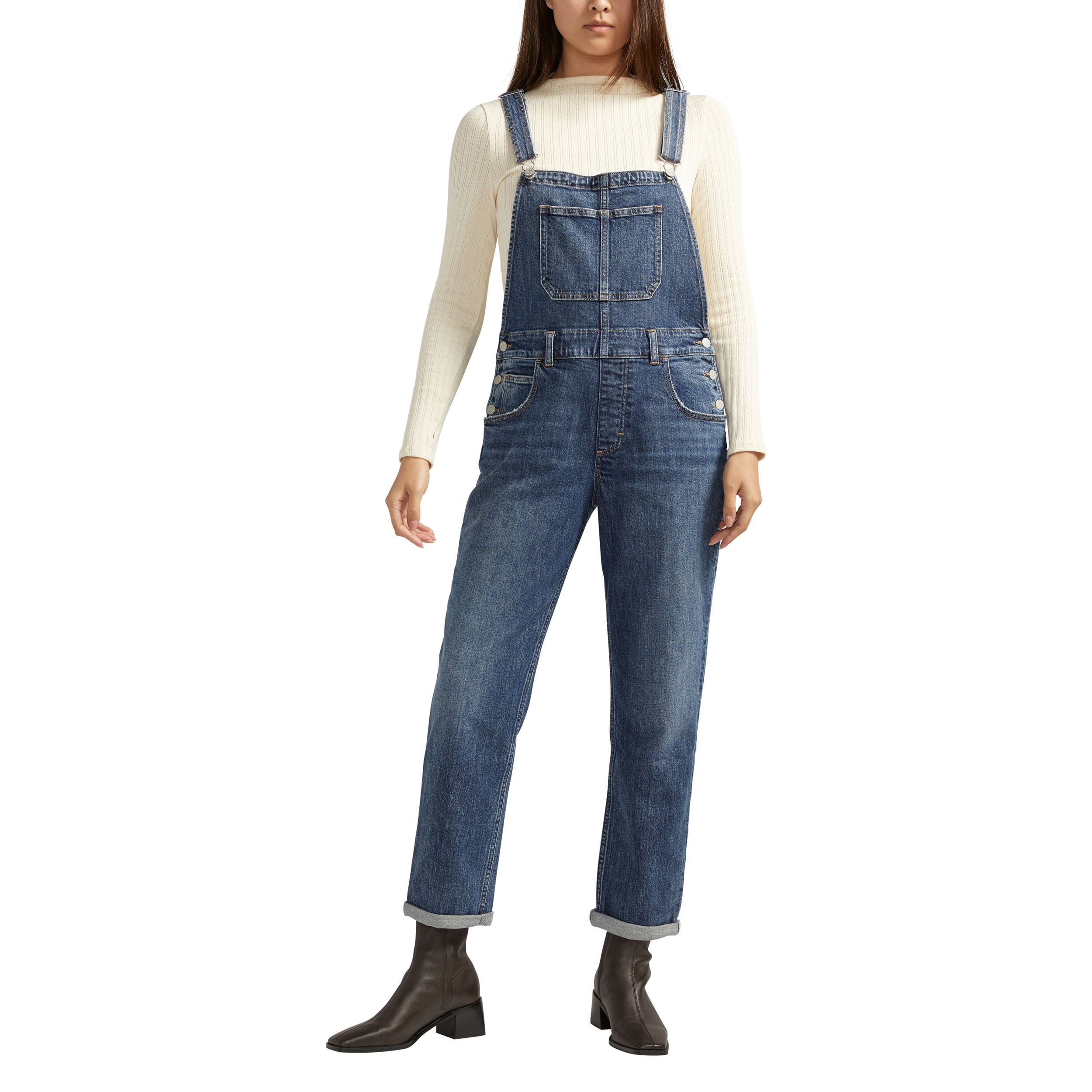 Silver Woman's Baggy Straight Leg Overall Jeans | Mark's