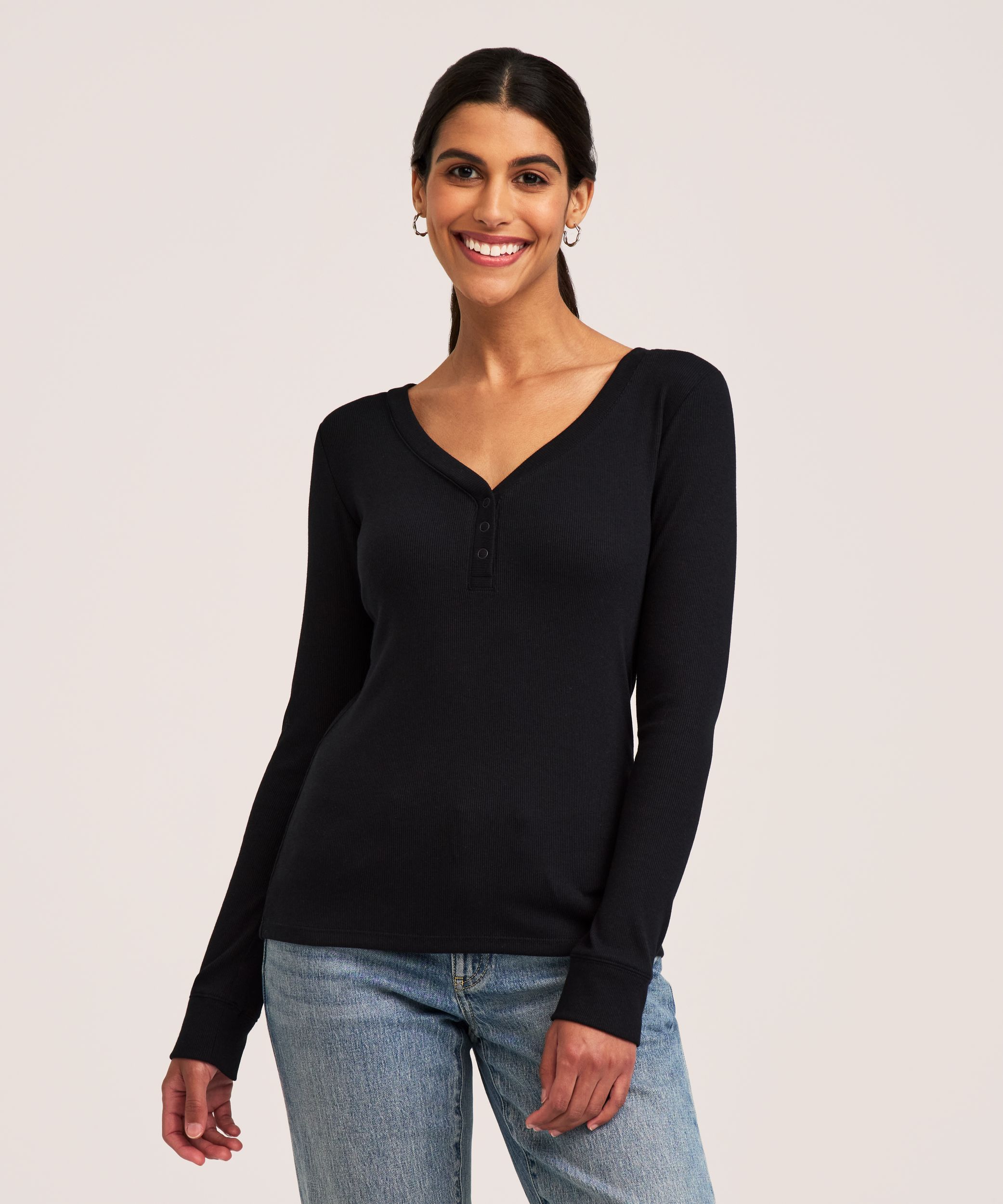 Denver Hayes Women's Long Sleeve Henley Rib Top | Mark's