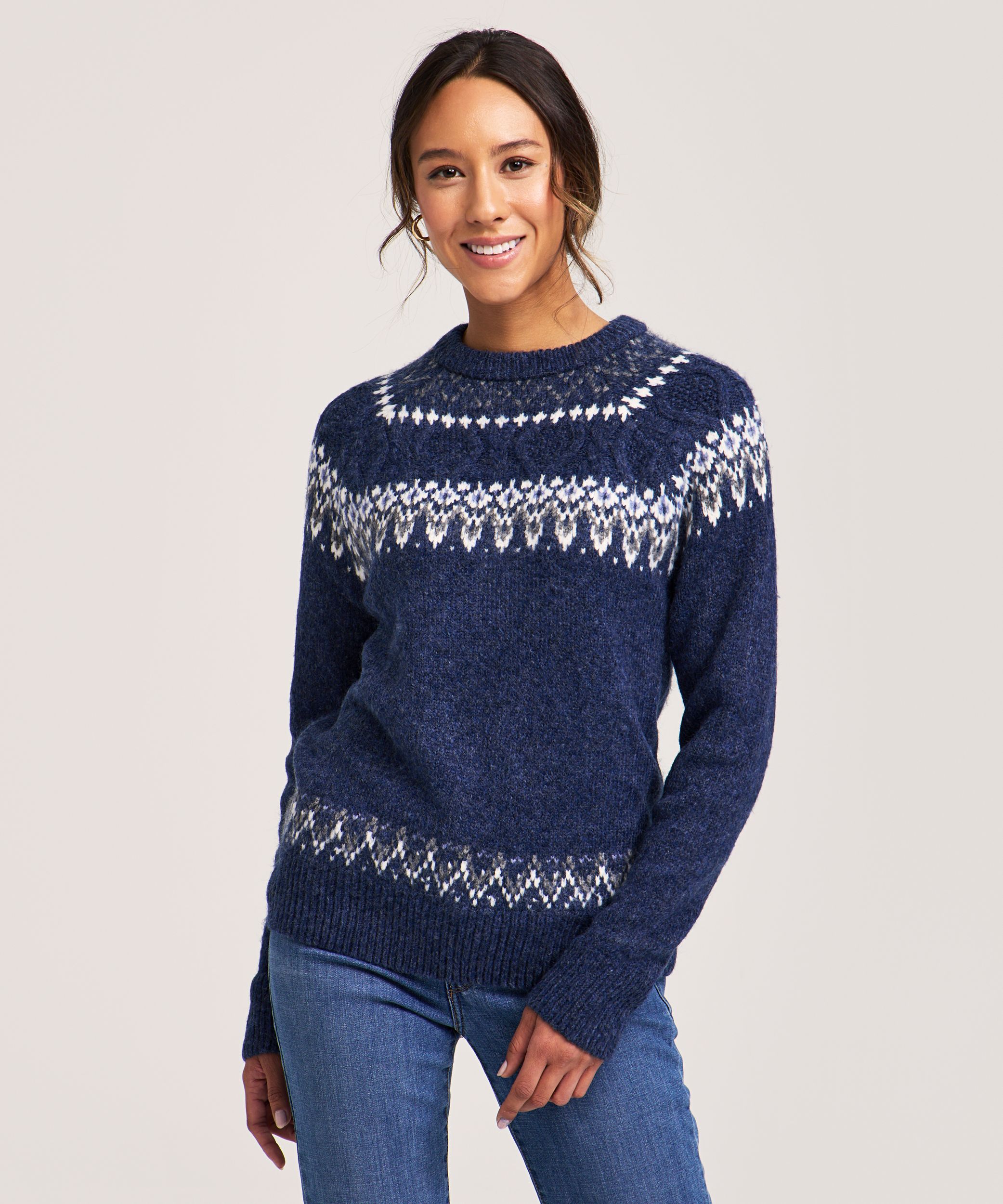 Chandail à col ras du cou et à motif jacquard torsadé pour femmes ...