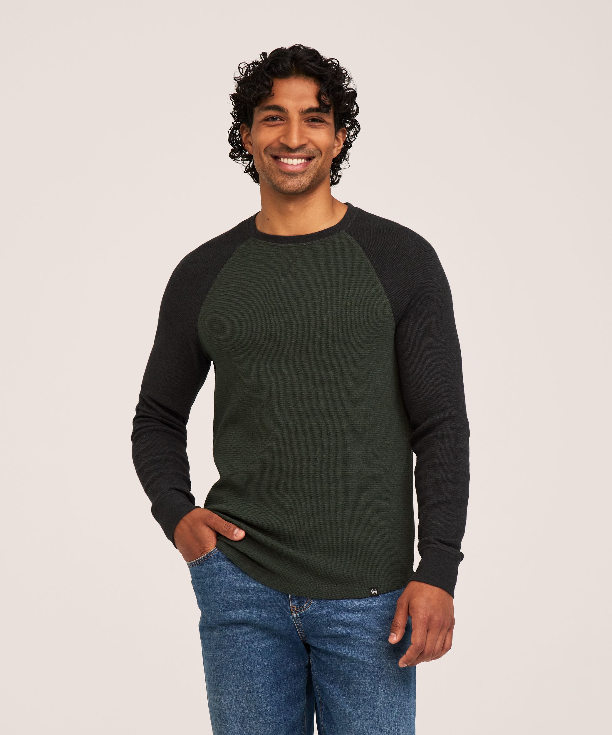 Chemise en point de brioche à manches longues raglan et à col ras du cou pour hommes, WindRiver ...