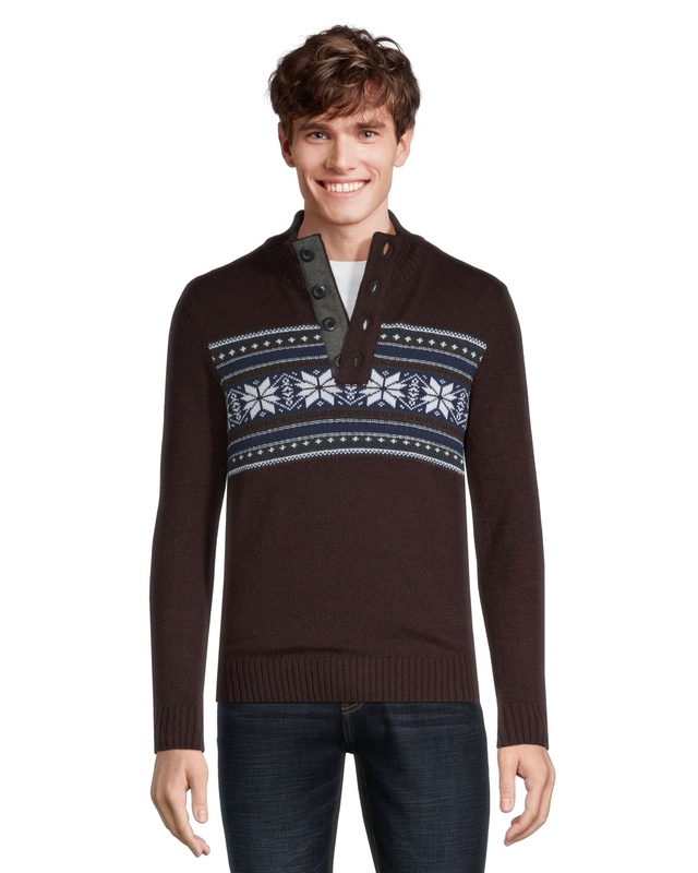 Method Men's Festive Quarter Button Close Mockneck Sweater | Mark's