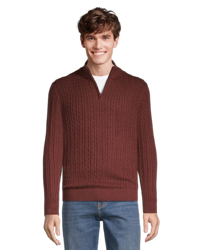 Denver Hayes Men's Lofty Cable Quarter Zip Mock Neck Sweater | Mark's