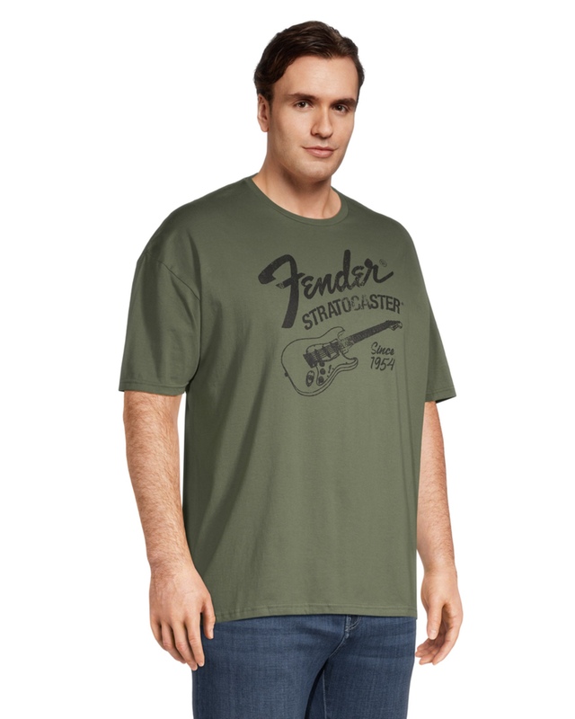 Logo T-Shirt Men's Fender Stratocaster Vintage Graphic Crewneck T Shirt ...